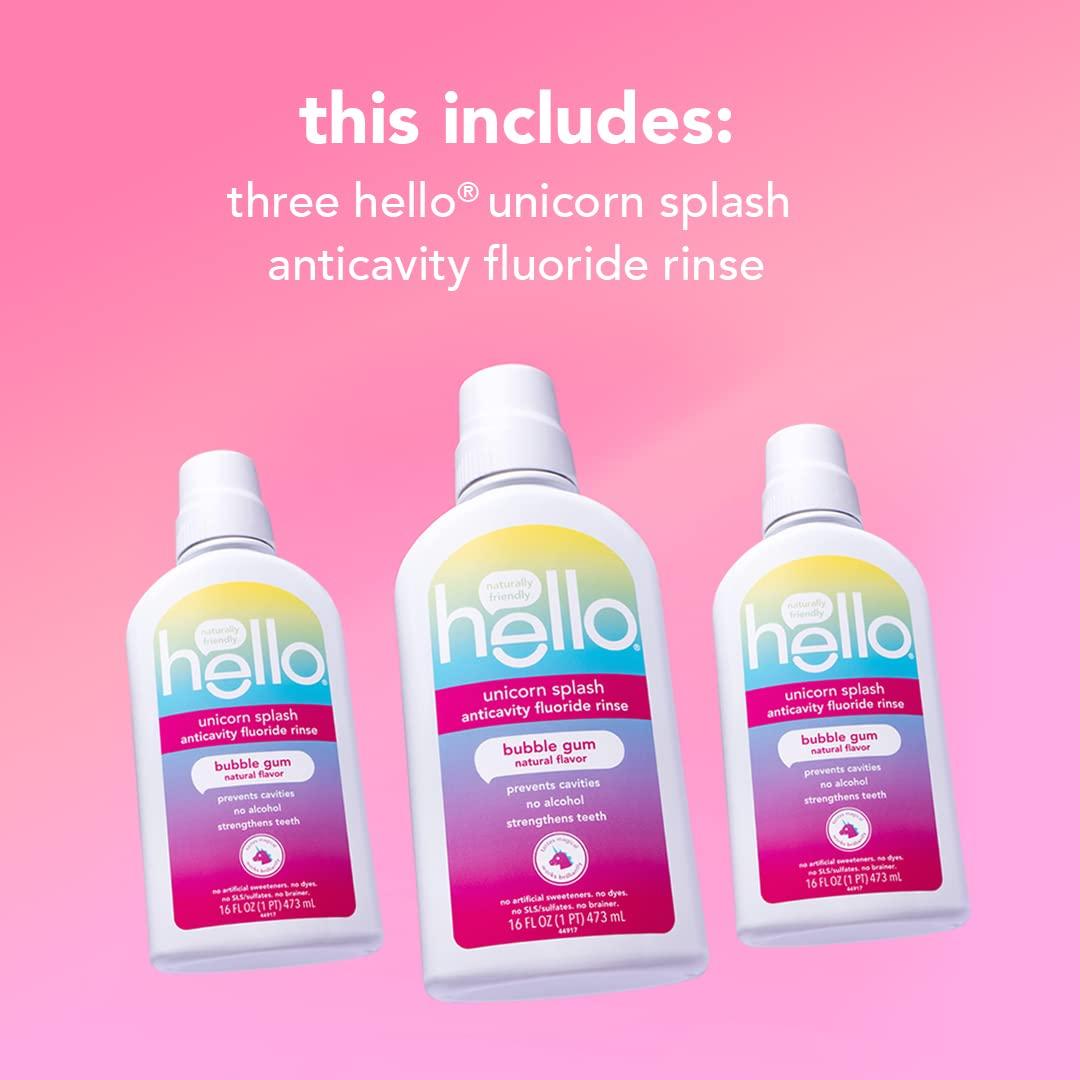Hello Kids Mouthwash - Alcohol Free Unicorn Bubble Gum, Fluoride, Vegan ...