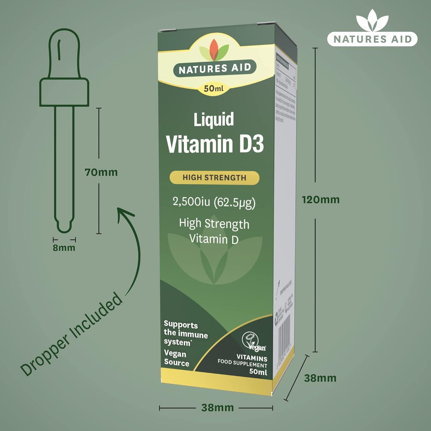 Natures Aid Vegan Vitamin D3 Liquid 2500iu with Dropper - 50ml (Pack of 1) | Buy Now with ...