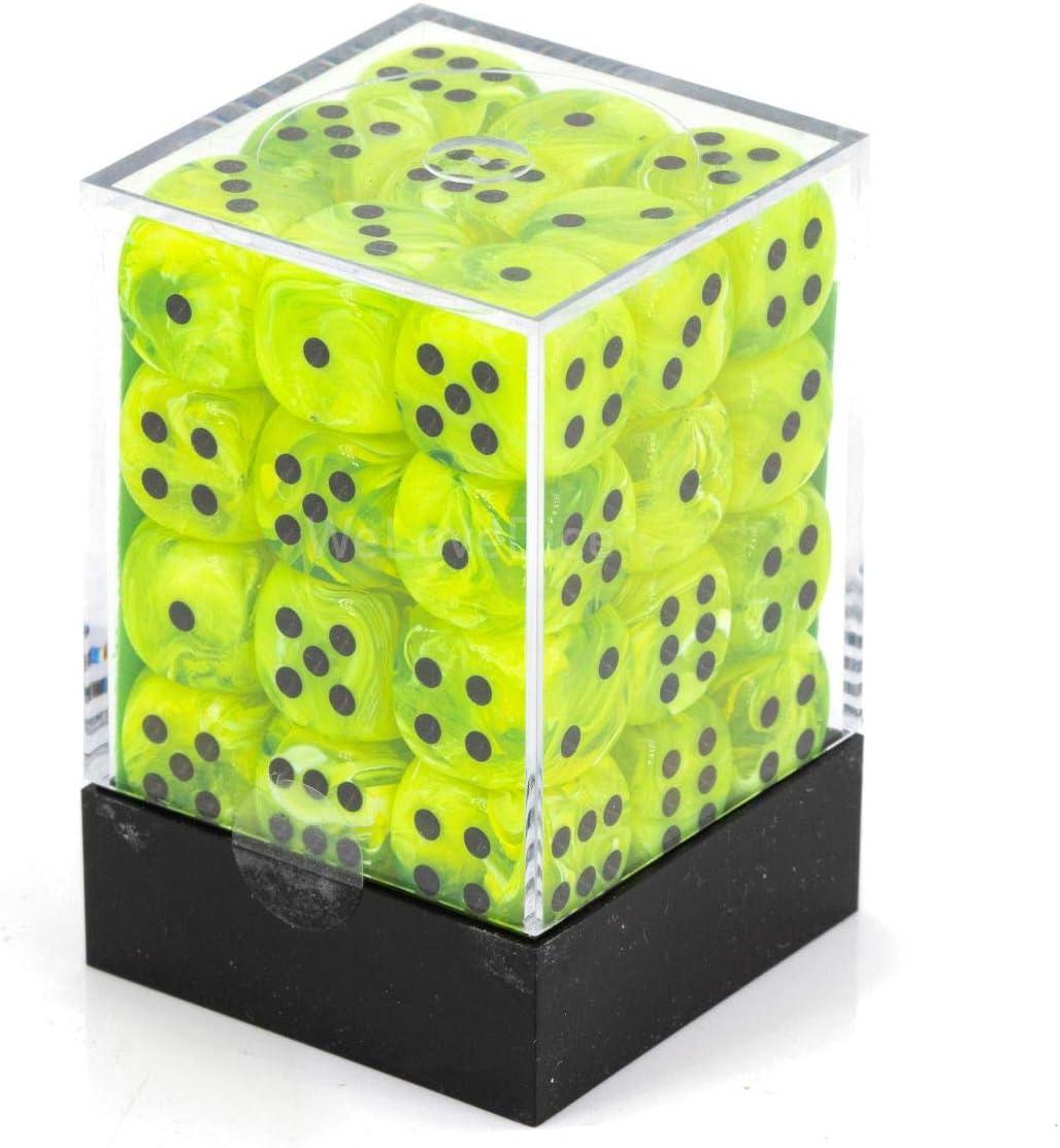 Chessex Vortex Bright Green with Black d6 Dice Set - 12mm 6-Sided Die ...