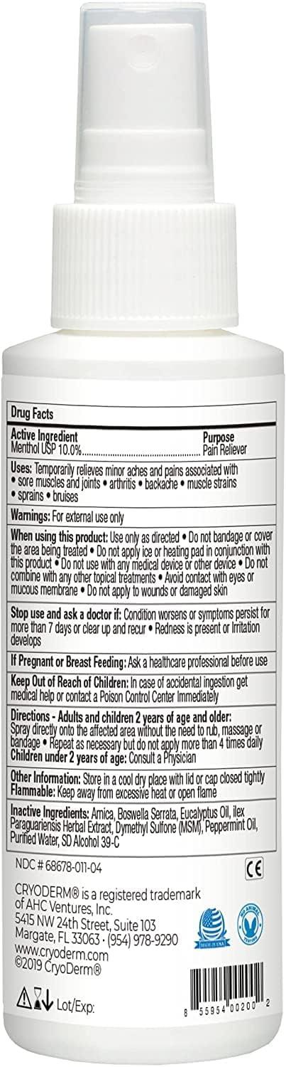 CryoDerm 4 oz Cold Therapy Spray - Fast Pain Relief (1 Pack) | Buy Now ...