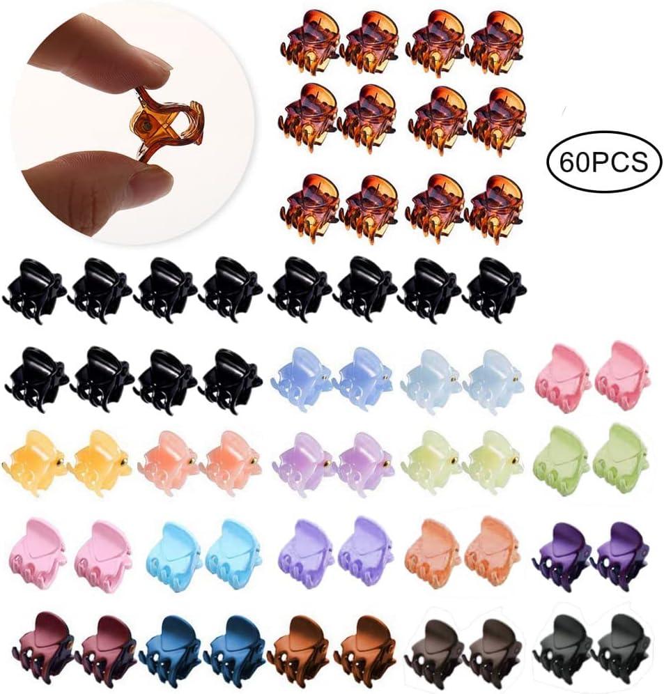 60-Piece Multi-Colored Mini Hair Clips for Girls and Women - Small Jaw ...