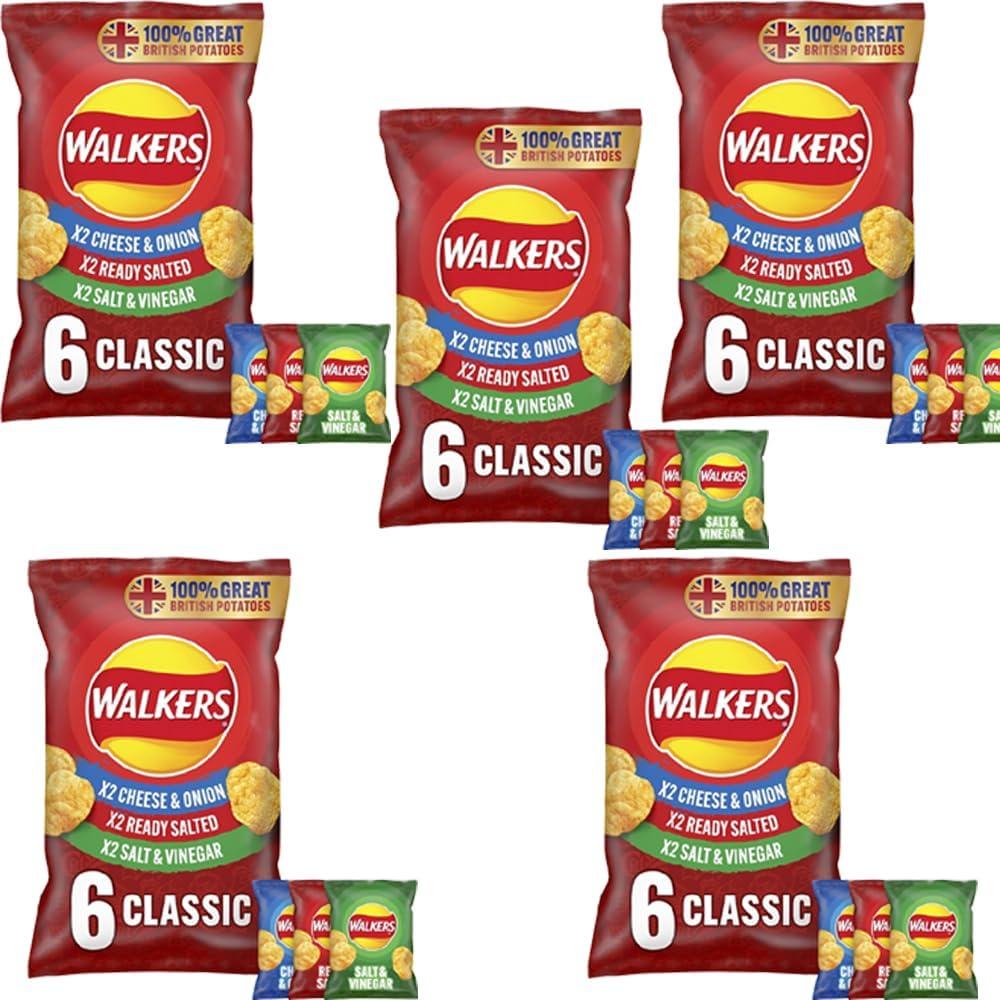 05 x Walkers Classic Variety Multipack Crisps 6x25g - Cheese & Onion ...
