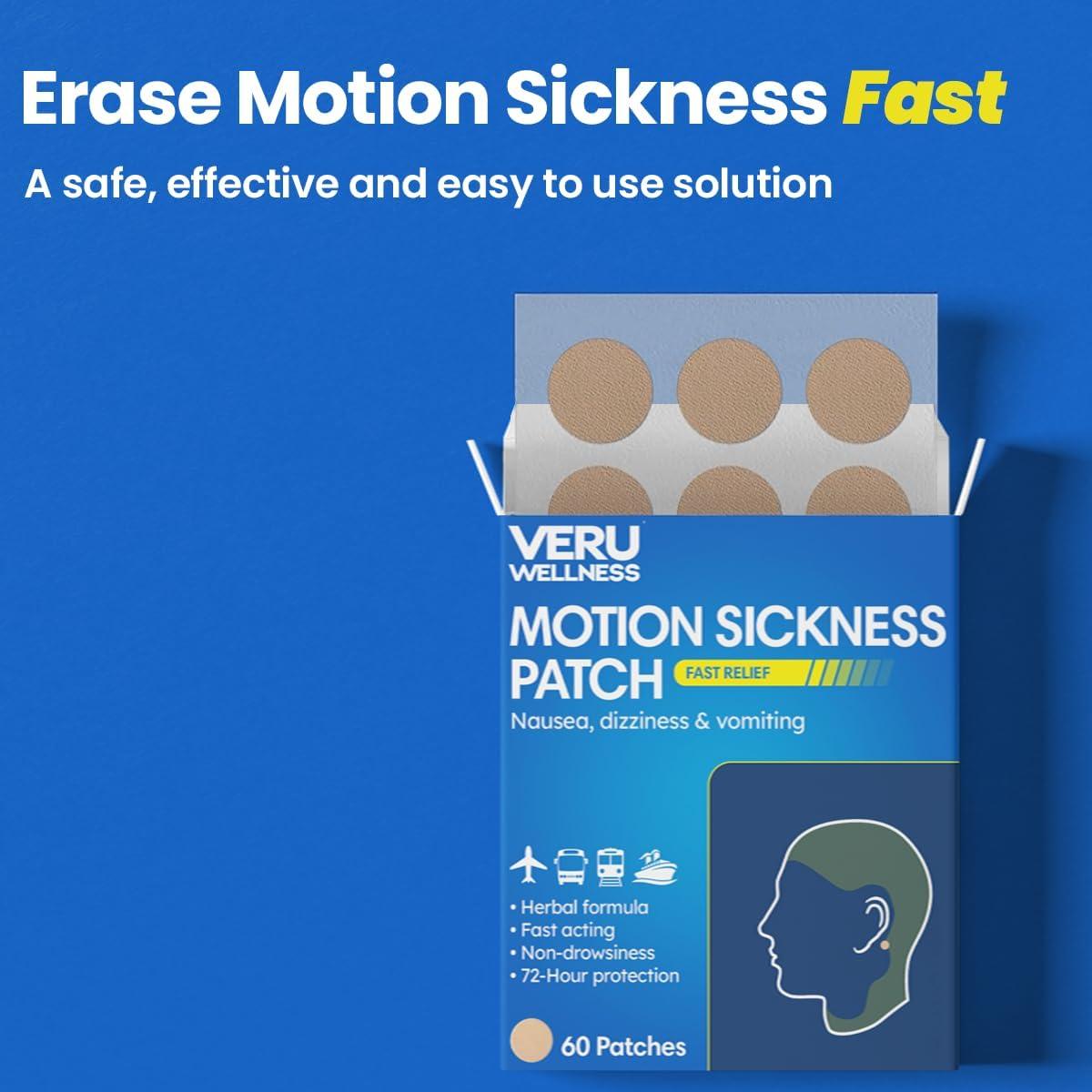 Veru Wellness Motion Sickness Patch - 60 Pack | Fast Acting Herbal Relief for Car, Airplane ...