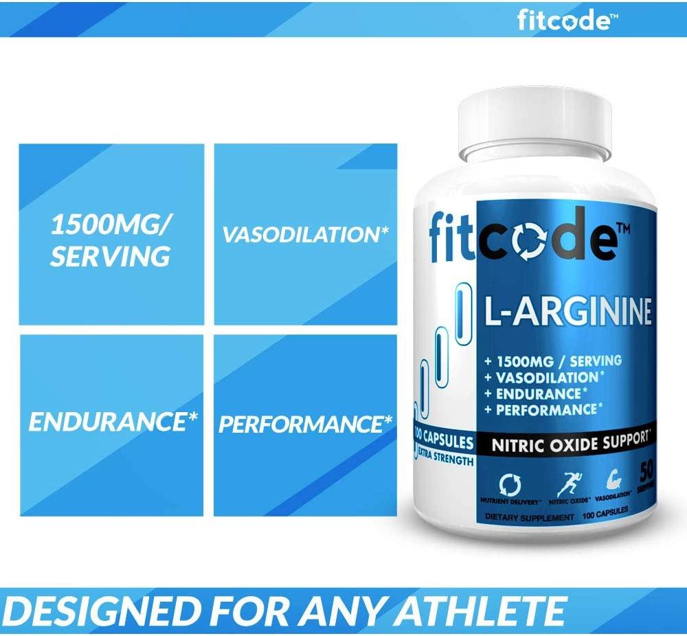 Fitcode Pure L-Arginine HCl 1500mg Nitric Oxide Supplement - Boost Vascularity, Pumps, Endurance ...