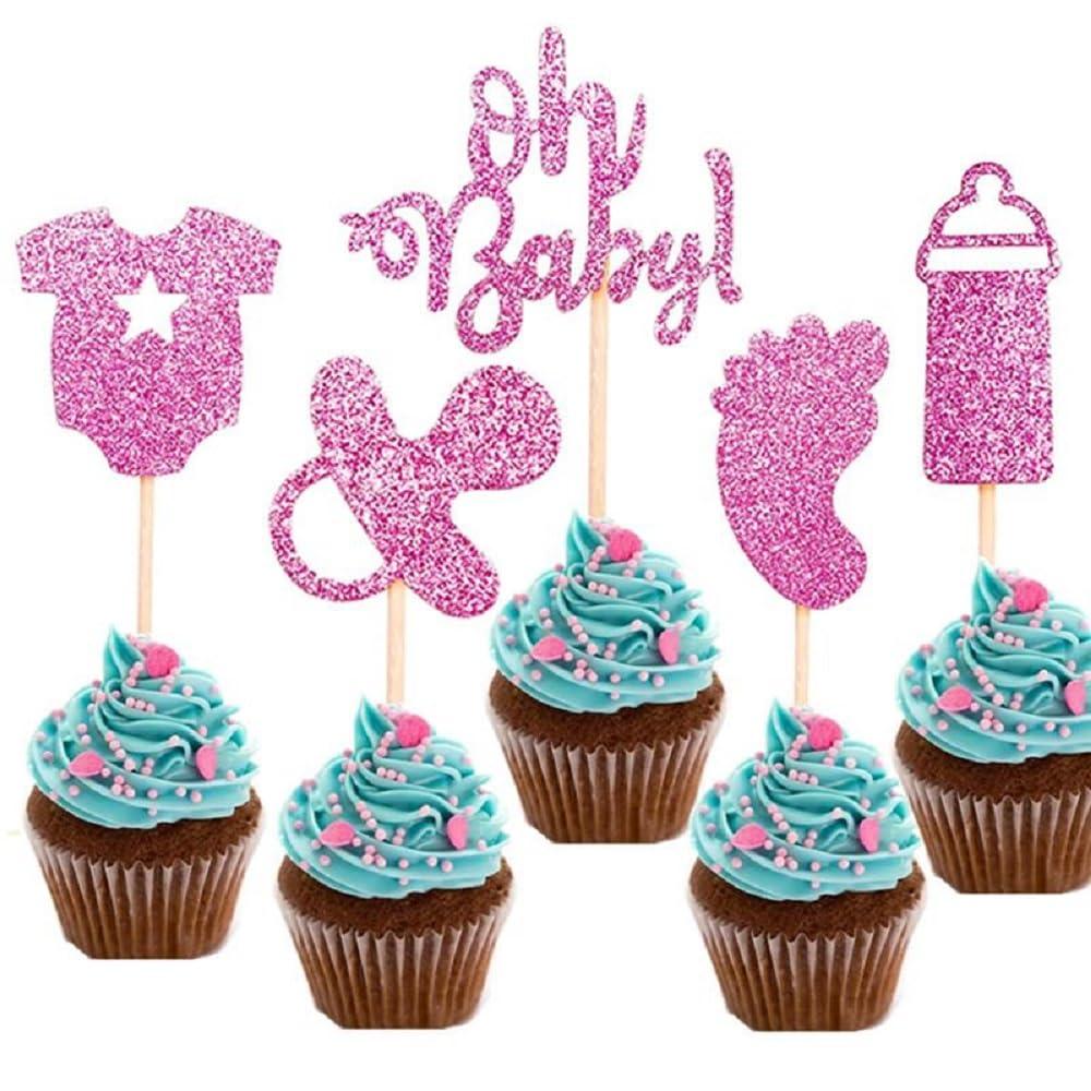 E-ASUM 10PCS Oh Baby Cupcake Toppers Glitter Baby Bottle Pacifier ...