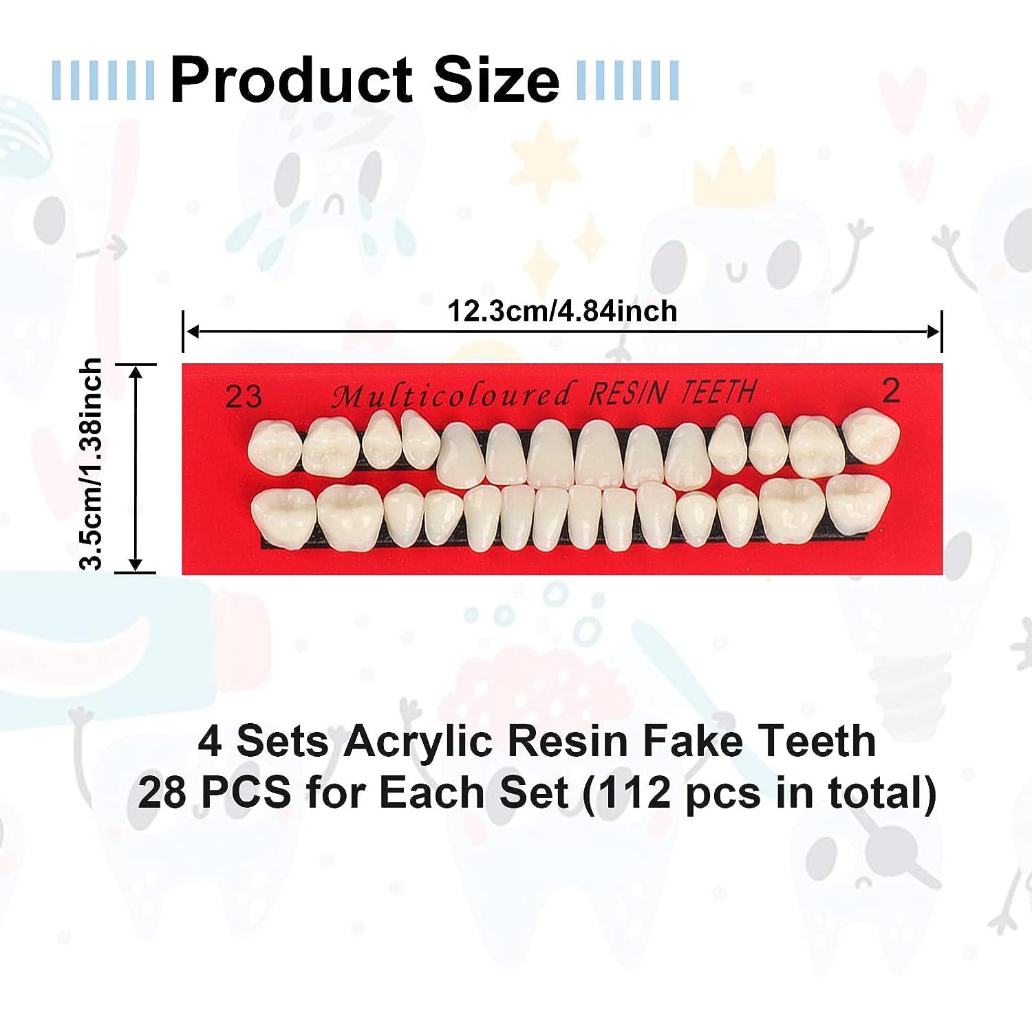 4 Sets Acrylic Resin Fake Teeth Dentures for DIY Halloween - 112 PCS ...