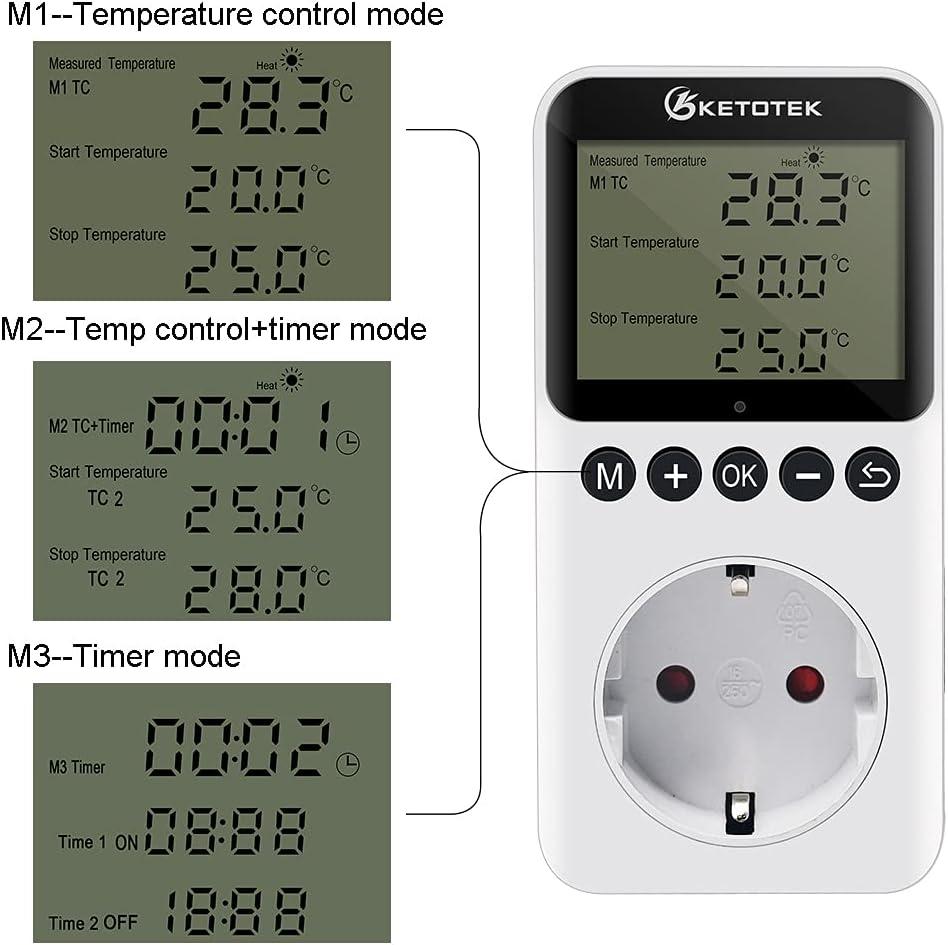 KetoTek 230V Digital Socket Thermostat with Day/Night Timer ...