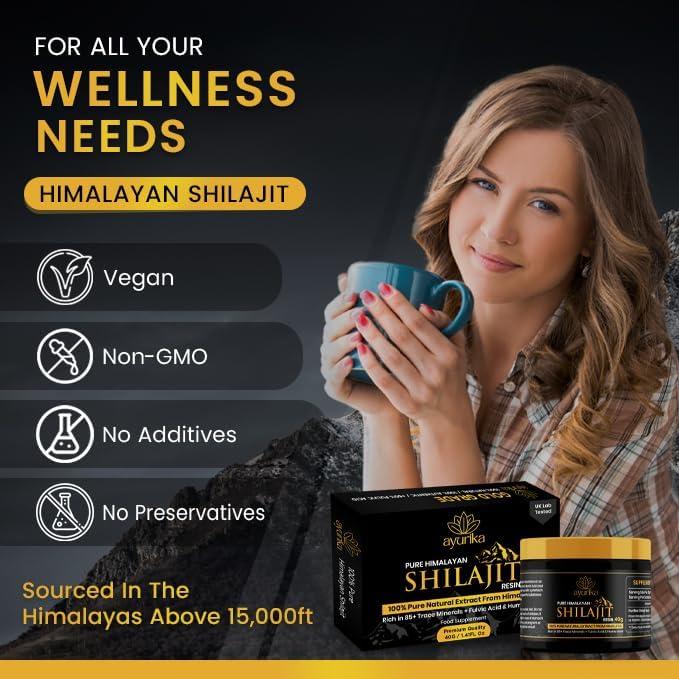 Organic Shilajit Resin 40g Jar with Spoon - Pure Himalayan Supplement ...