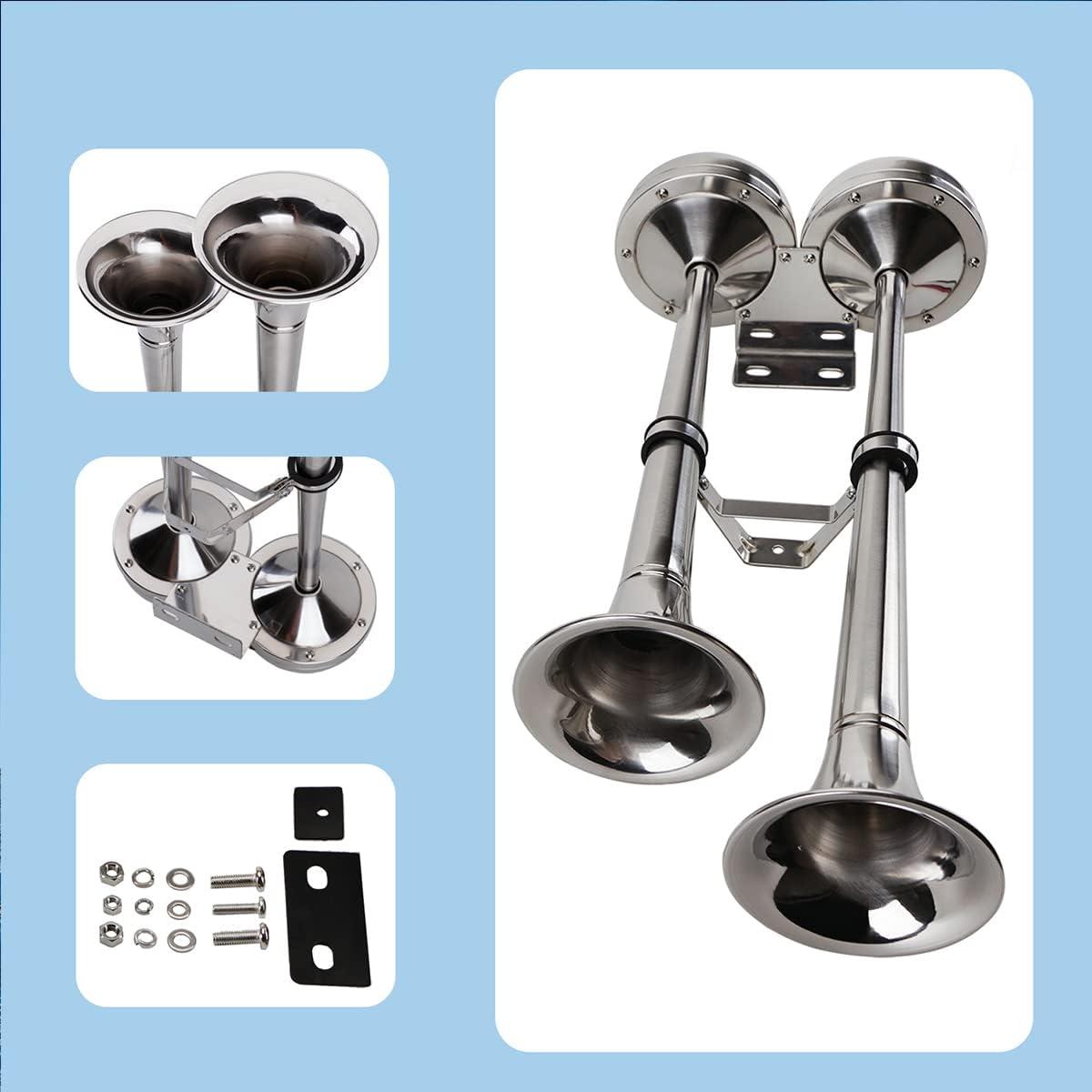 12V Marine Boat Trumpet Horns - Polished Stainless Steel, Low and High ...