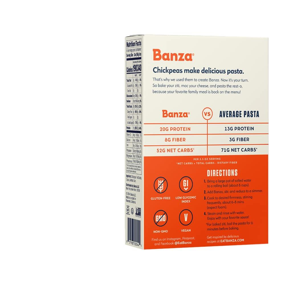 Banza Chickpea Ziti Pasta - Gluten-Free, High Protein, Low Carb, Non ...