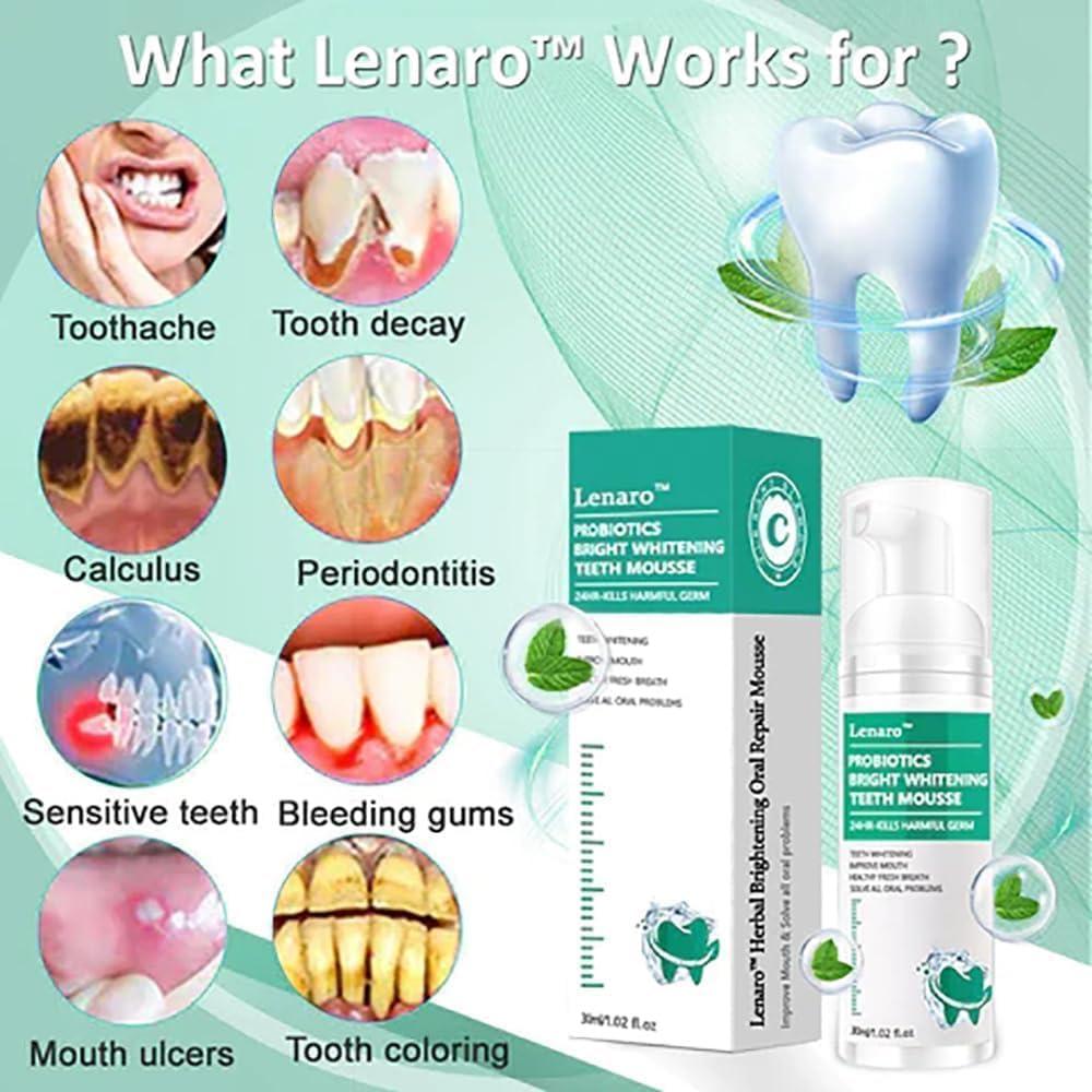 Lenaro Probiotics Bright Whitening Teeth Mousse - Herbal Oral Repair & Deep Cleaning Toothpaste ...