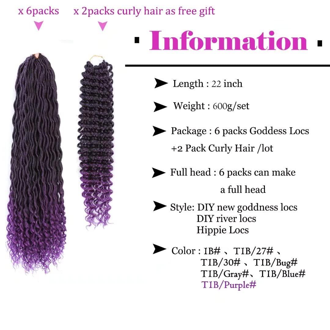 8 Packs 22'' Purple Goddess Locs Crochet Hair | Boho Faix River Locs ...
