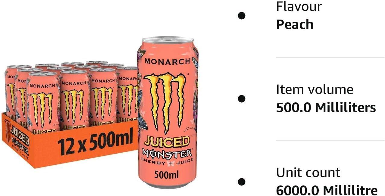 Buy Monster Energy Monarch - Caffeinated Peach & Nectarine Drink (12 x ...