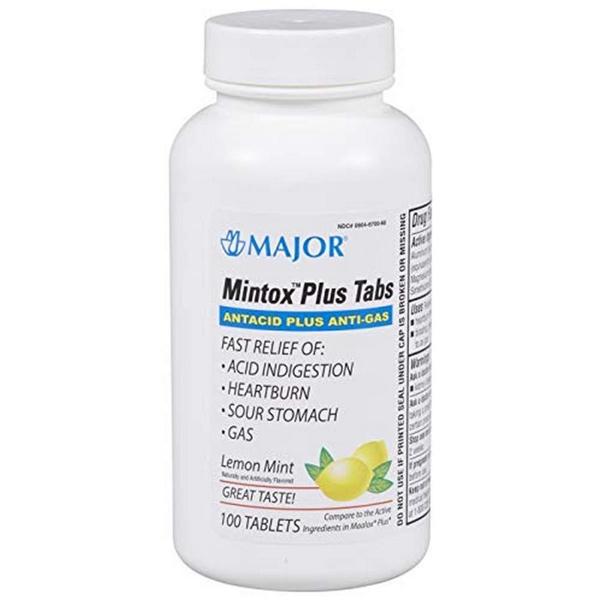 Major Mintox Plus Antacid Anti-Gas Tablets 200mg/200mg/25mg Lemon Mint ...
