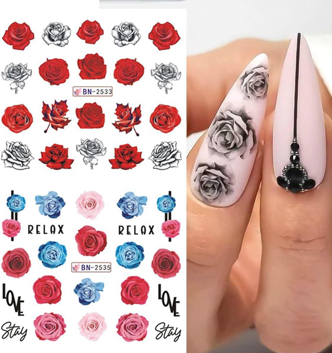 Watercolor Rose Flower Nail Art Stickers - 12Pcs E2 | Spring Summer ...