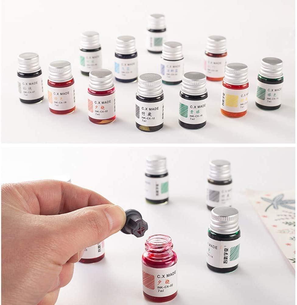 24 Colors Calligraphy Ink Set with Glass Dip Pen and Gold Powder - 7ml ...