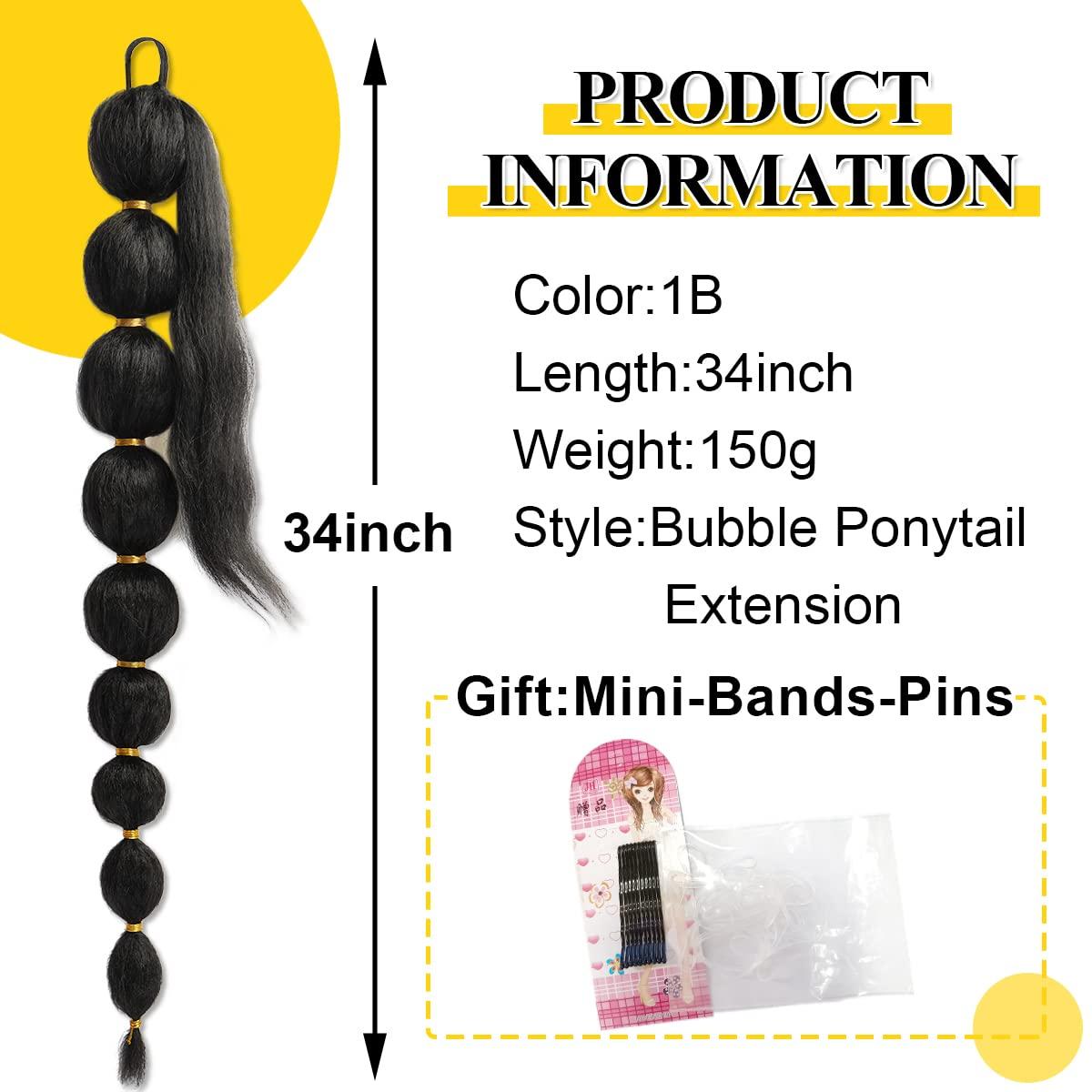 34 Inch Long Bubble Ponytail Extension for Black Women - Kinky Straight ...