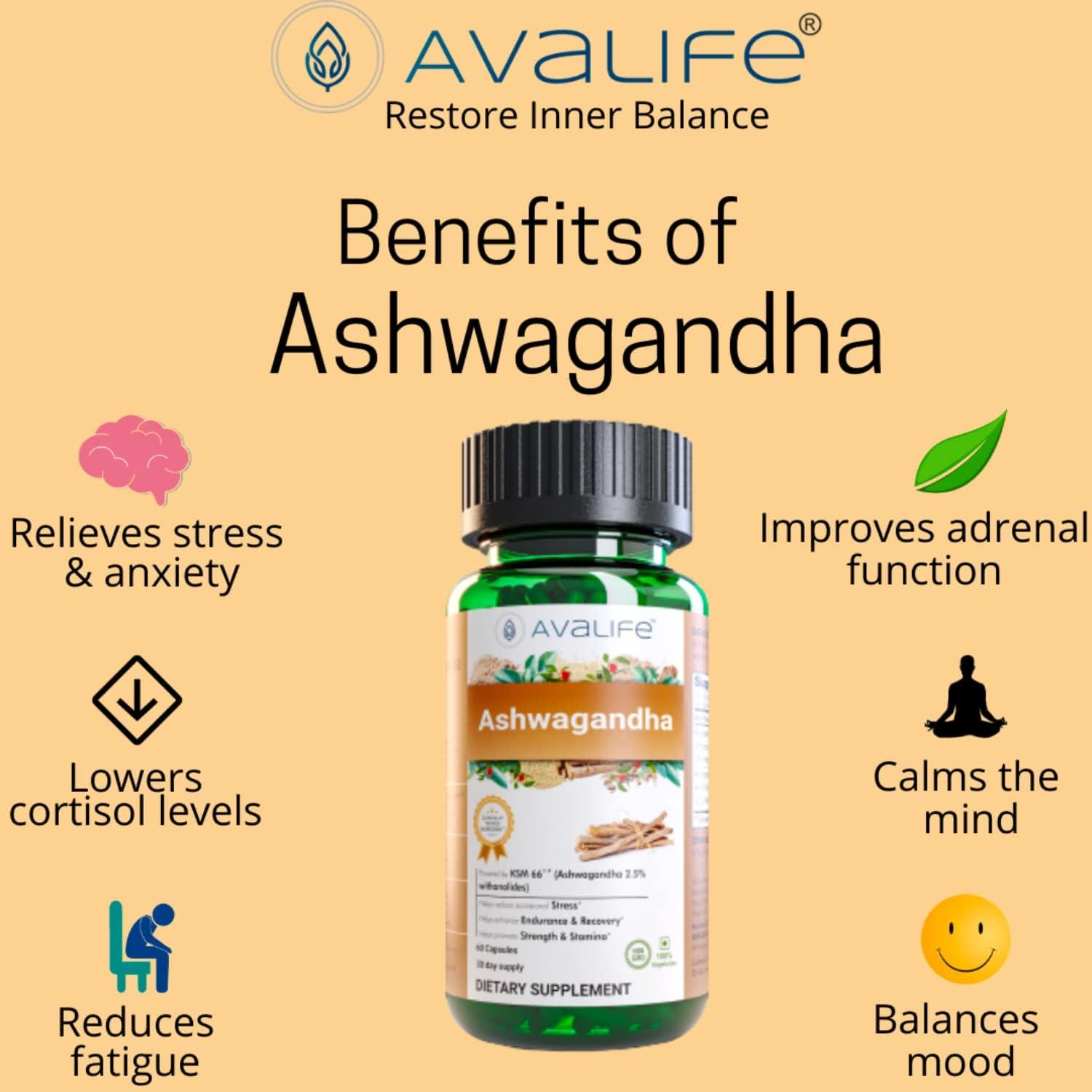 AVALIFE Ashwagandha 500mg (60 Capsules) with 5% Withanolides & KSM-66 ...