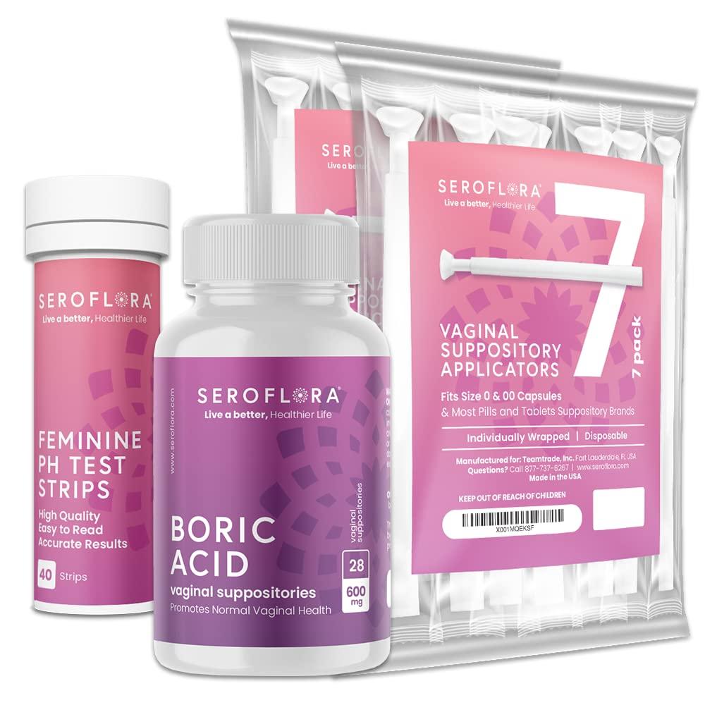 Boric Acid Vaginal Suppositories (28ct) with Applicators, pH Test ...