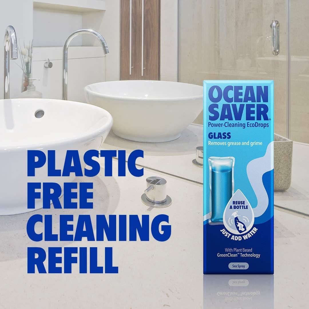 OceanSaver Glass Cleaner Kit - 3 Sea Spray Eco Drops, 1x 750ml Reusable ...