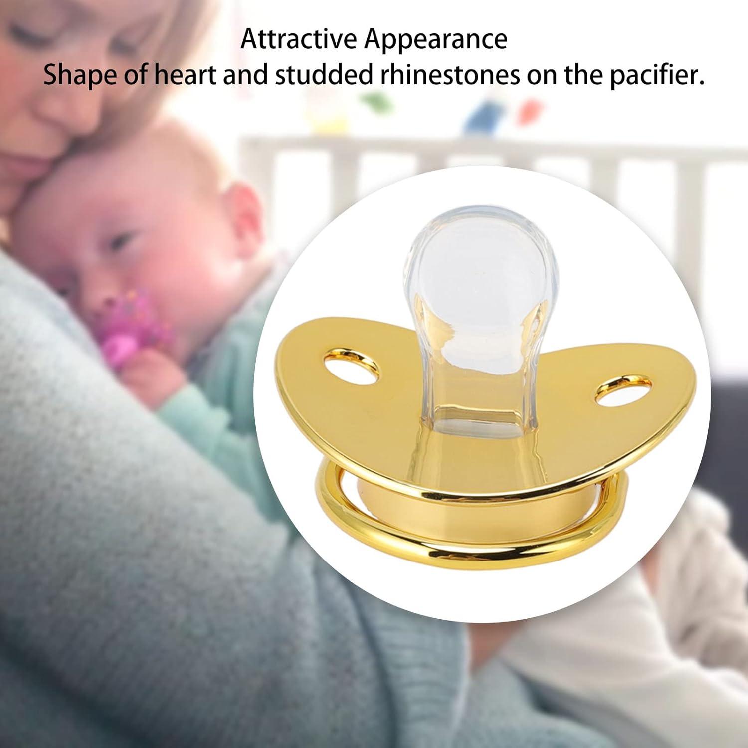 Heart-Shaped Baby Pacifier with Rhinestones | Soft & Light Gold ...