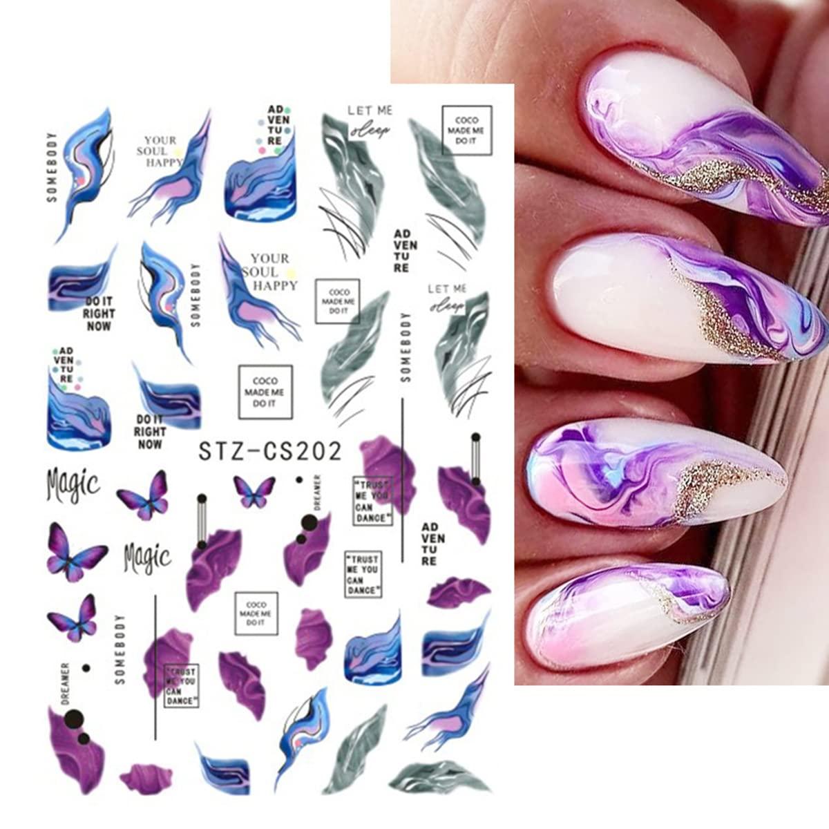 Marble Wave Design Nail Decals 3D Self-Adhesive Nail Stickers - Pink ...