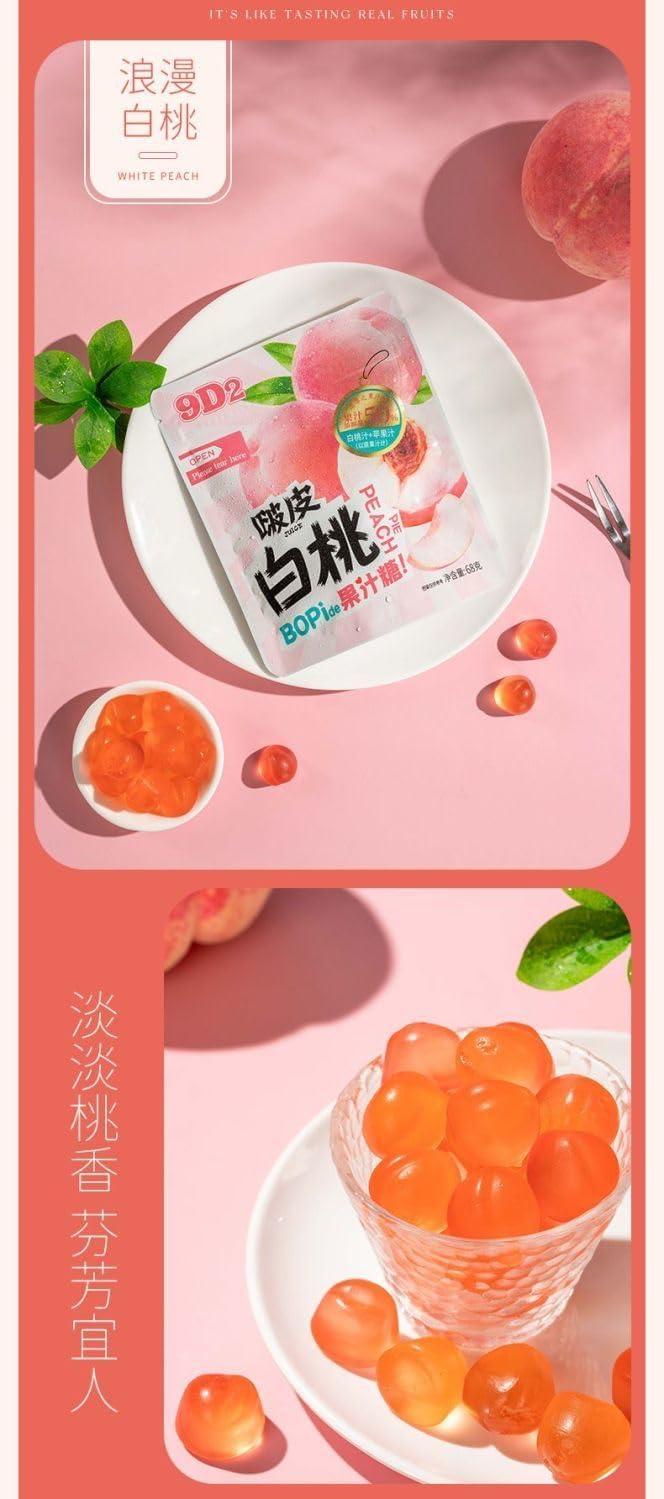 White peach candy Peeled gummies 68g/pack Mixed fruit fudge 50% fruit ...