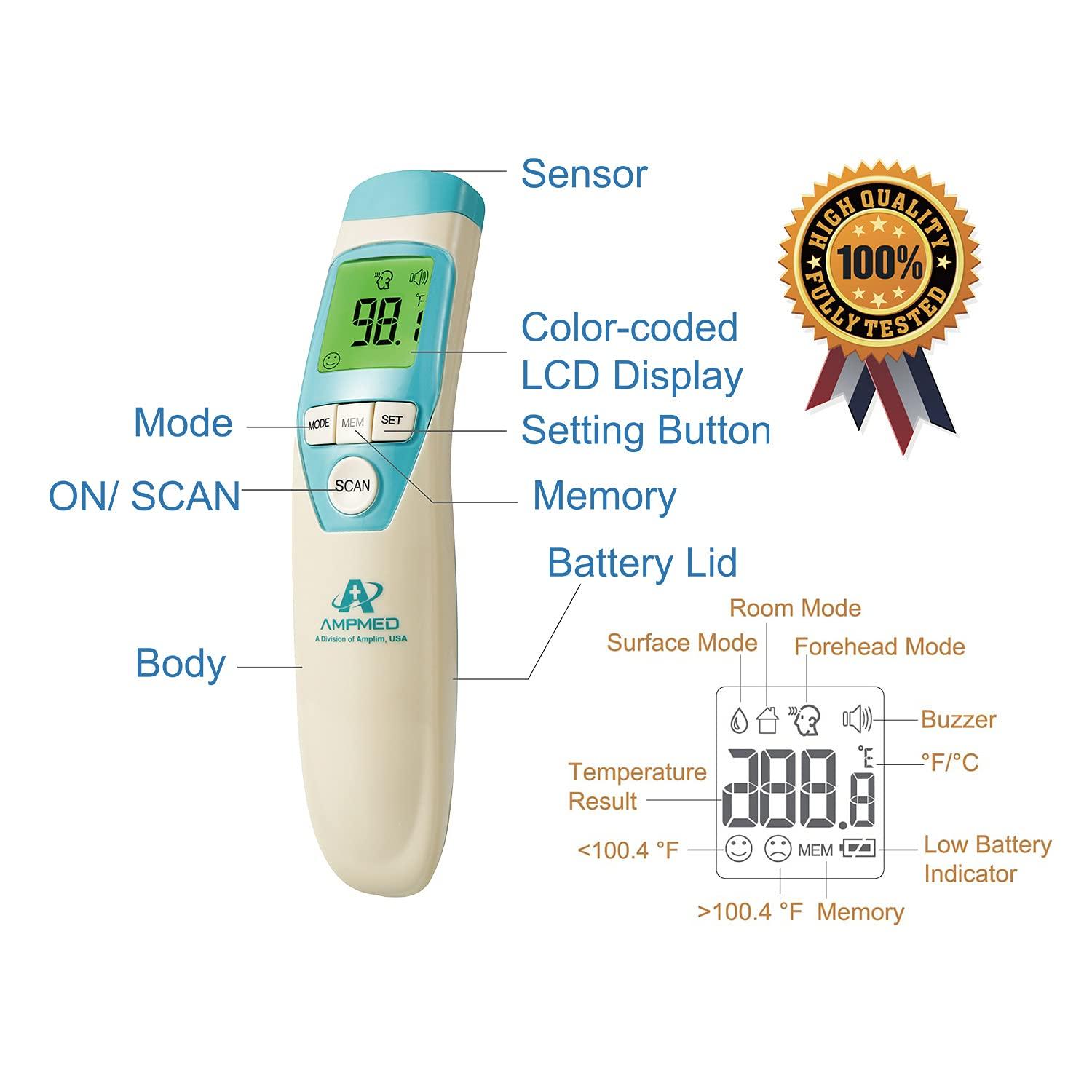 Amplim Non-Contact Infrared Forehead Thermometer for Babies & Adults ...