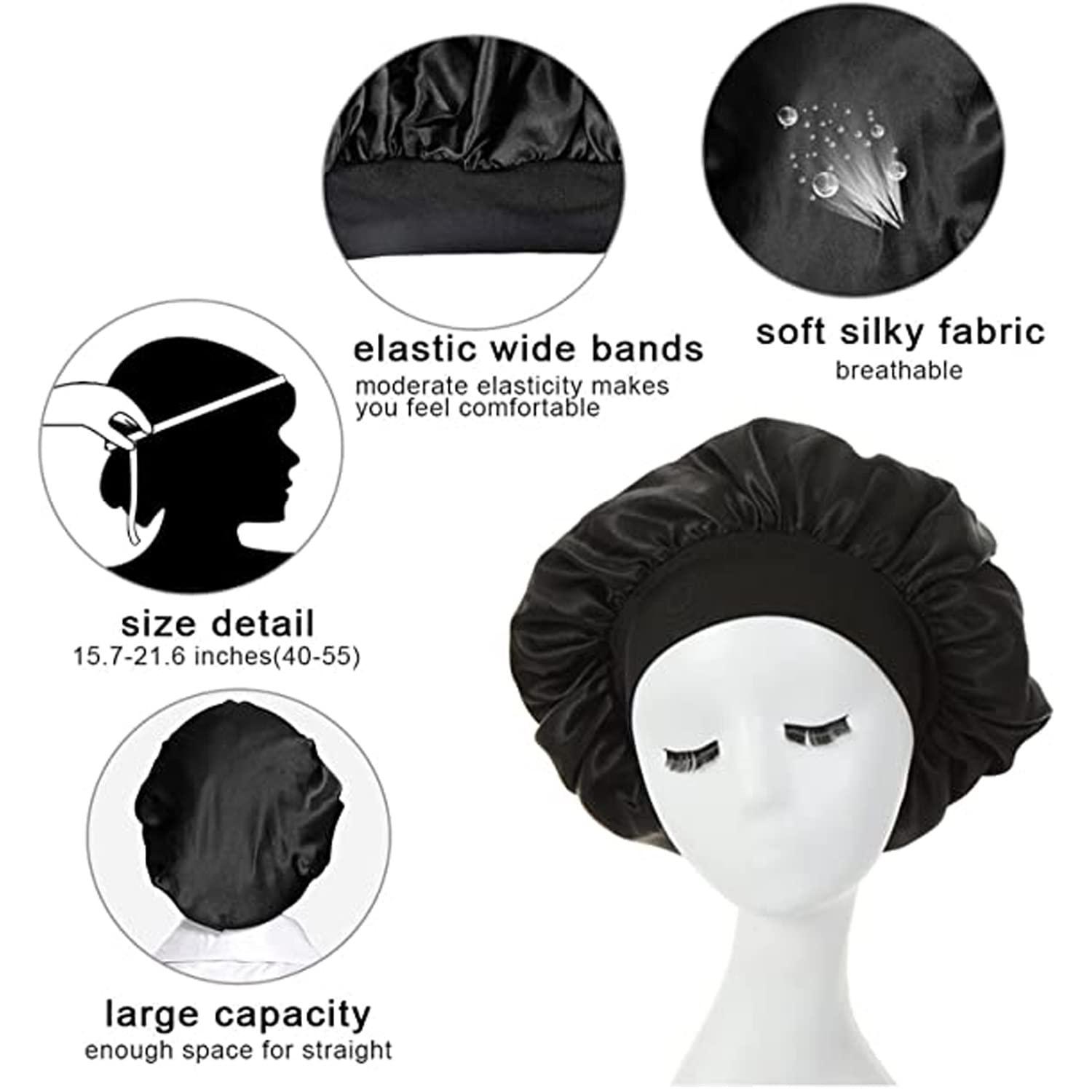 Satin Bonnet Night Sleep Caps - 3 Pack with Wide Elastic Band for Women ...