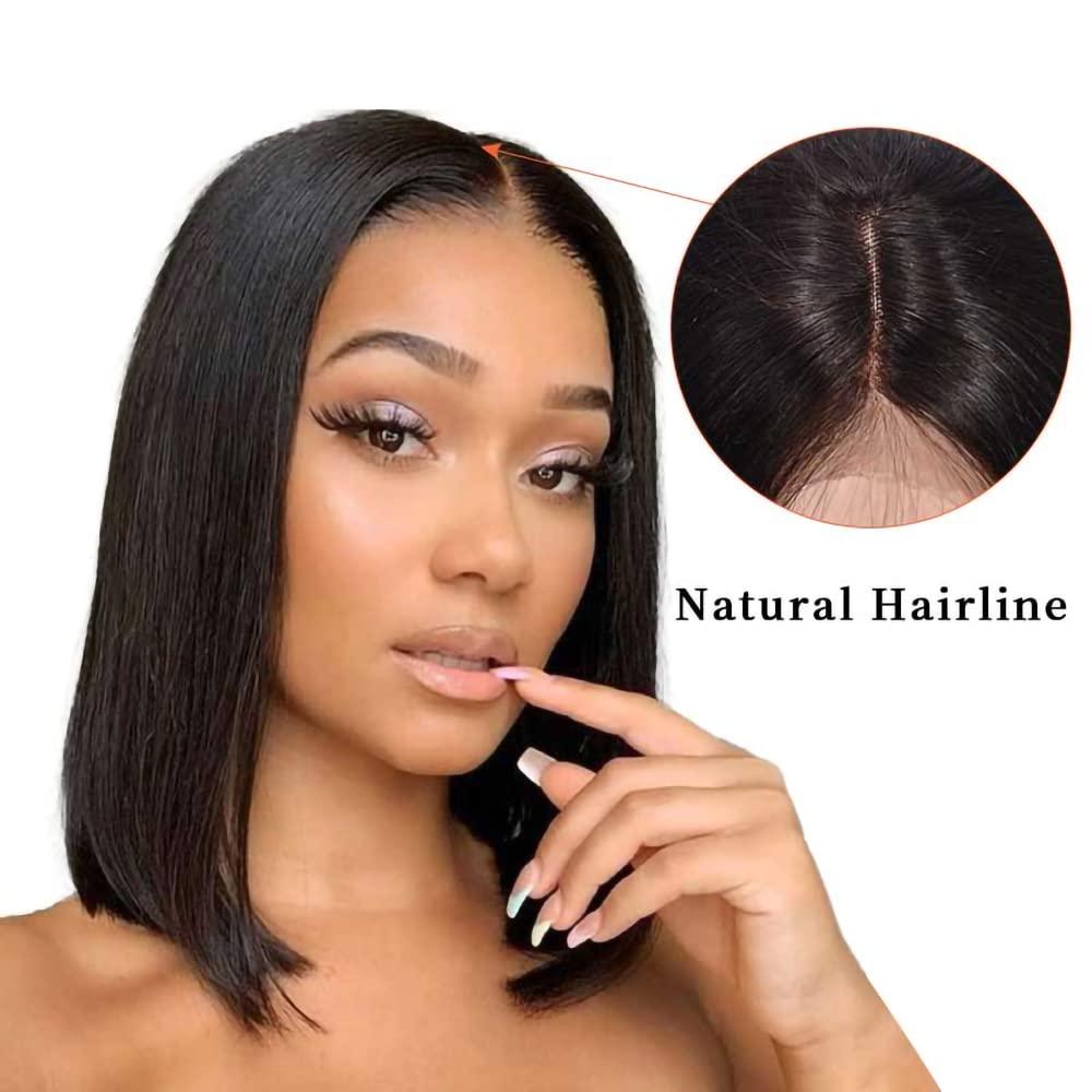 12 Inch Brazilian Virgin Human Hair Lace Closure Bob Wig for Black ...