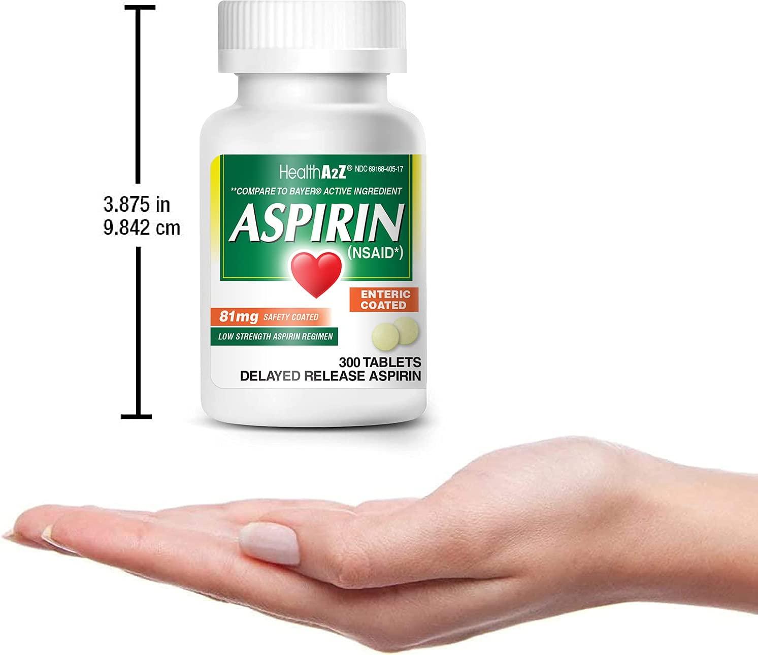 HealthA2Z Aspirin 81mg (300 Tablets) - Low Strength Enteric Coated ...