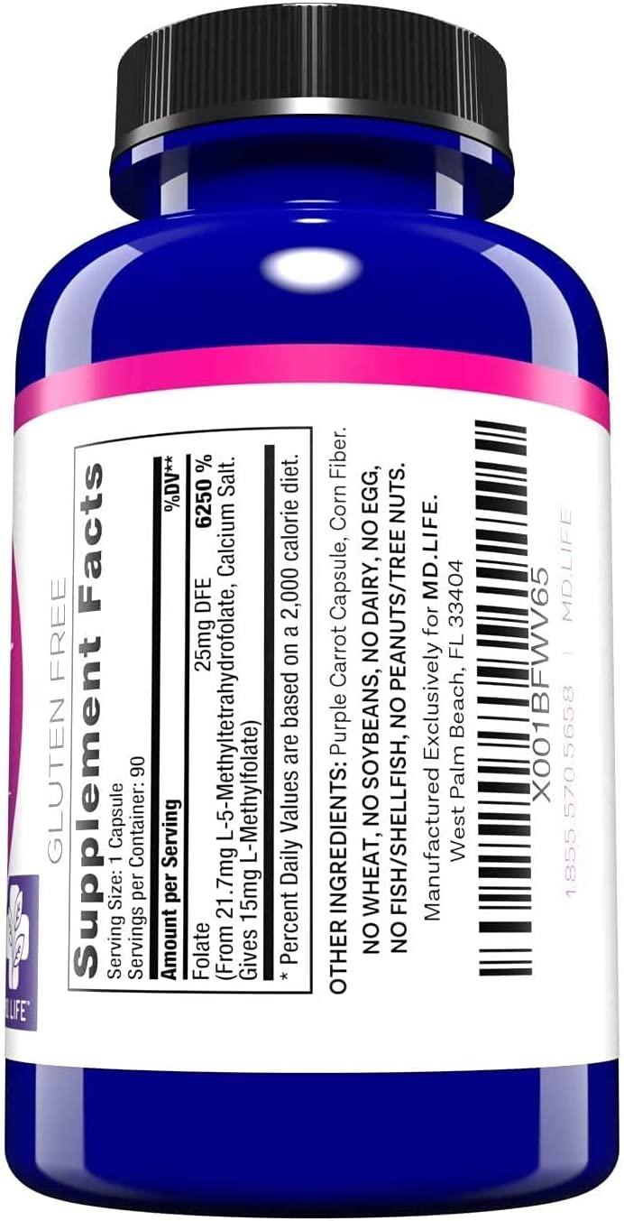 L-Methylfolate 15mg Supplement - 90 Vegan Capsules - Doctor Designed ...