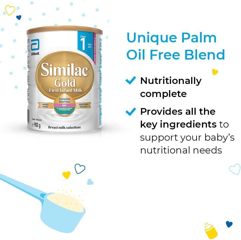 Similac Gold Stage 1 Palm Oil-Free First Infant Milk 900g - Pack of 1 ...