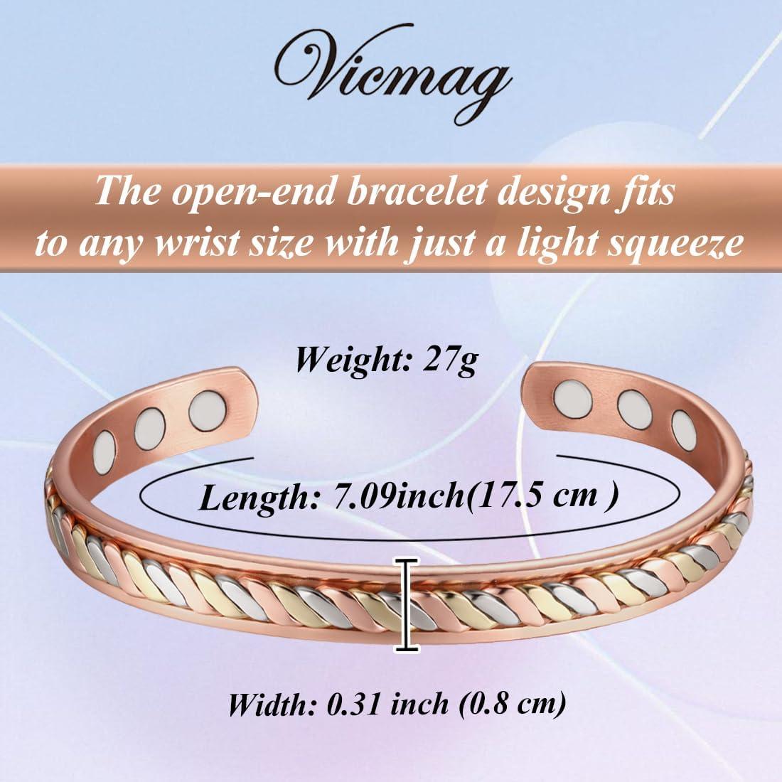 Vicmag Copper Magnetic Bracelet for Women Men - Adjustable Size, Ultra ...