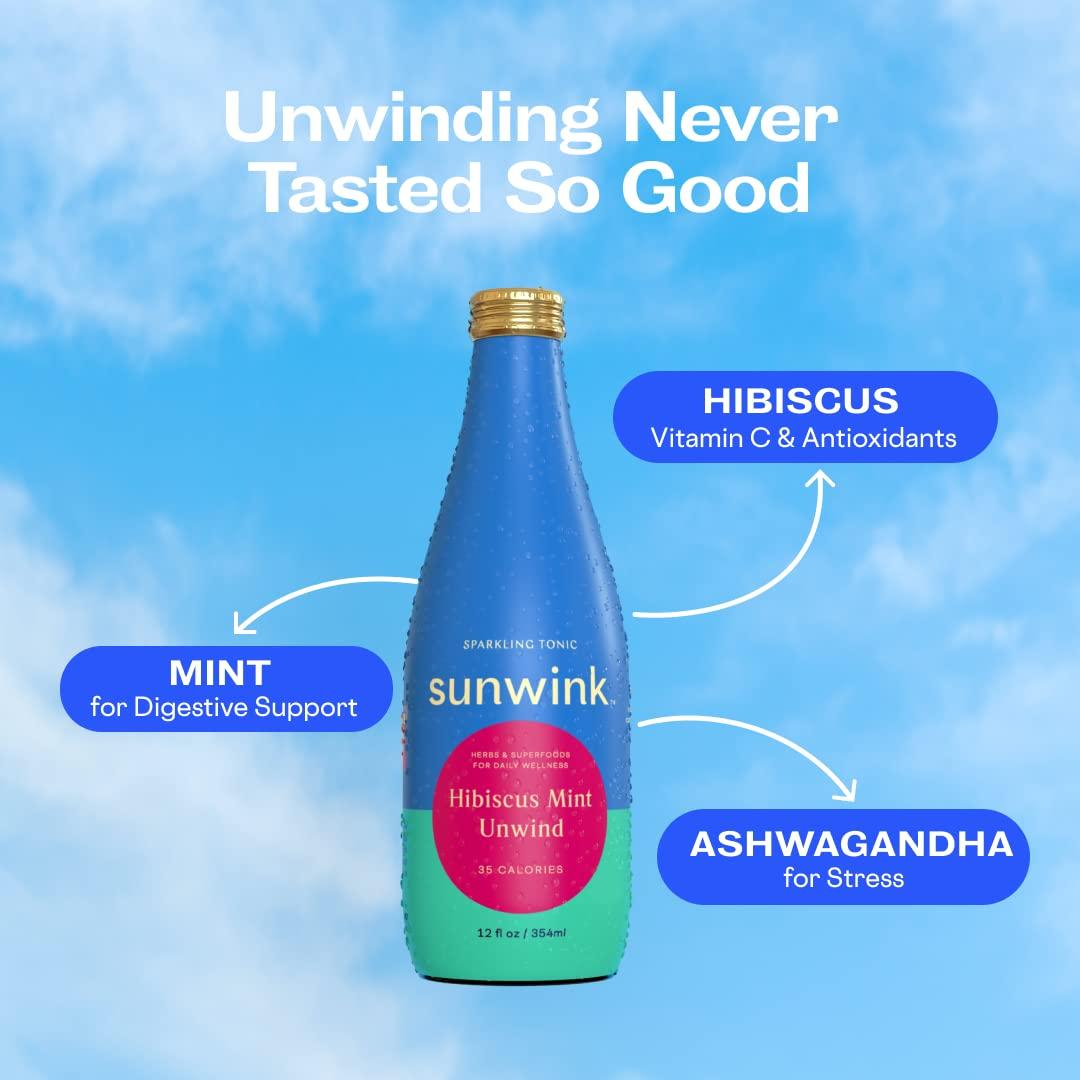 Sunwink Hibiscus Mint Unwind Sparkling Tonic 12-Pack | Organic Non ...