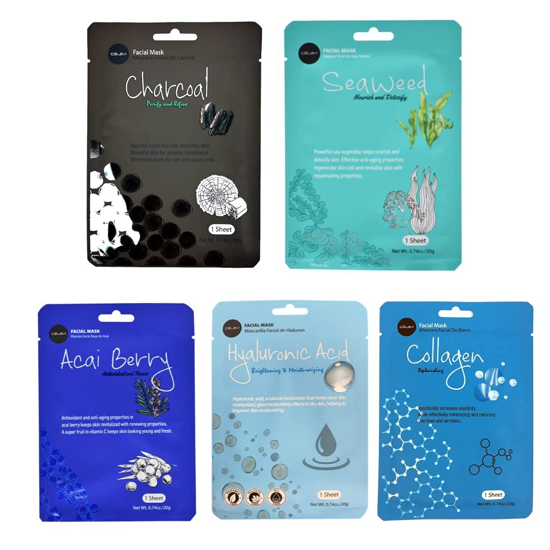 Celavi Essence Facial Sheet Face Mask Variety Set - 17 Pack Korean ...