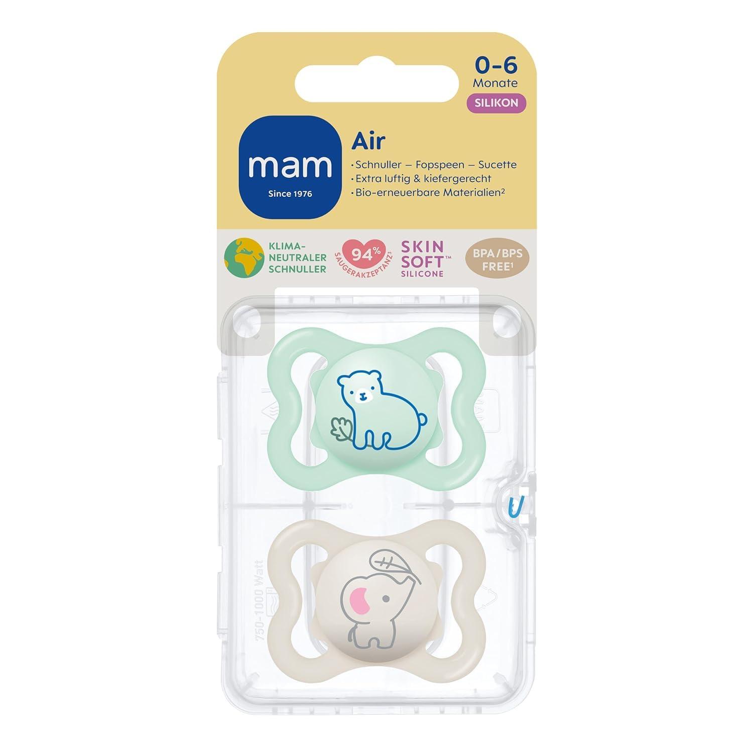 MAM Air Silicone Pacifier Set for 0-6 Months | Tooth-Friendly & Extra ...