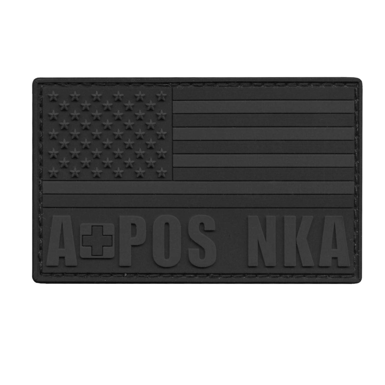 Blackout USA America Flag Blood Type APOS A+ NKA Tactical PVC Patch ...