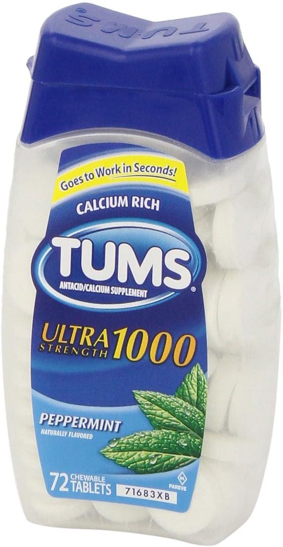Tums Maximum Strength Peppermint 72 ct - Antacid & Calcium Supplement ...