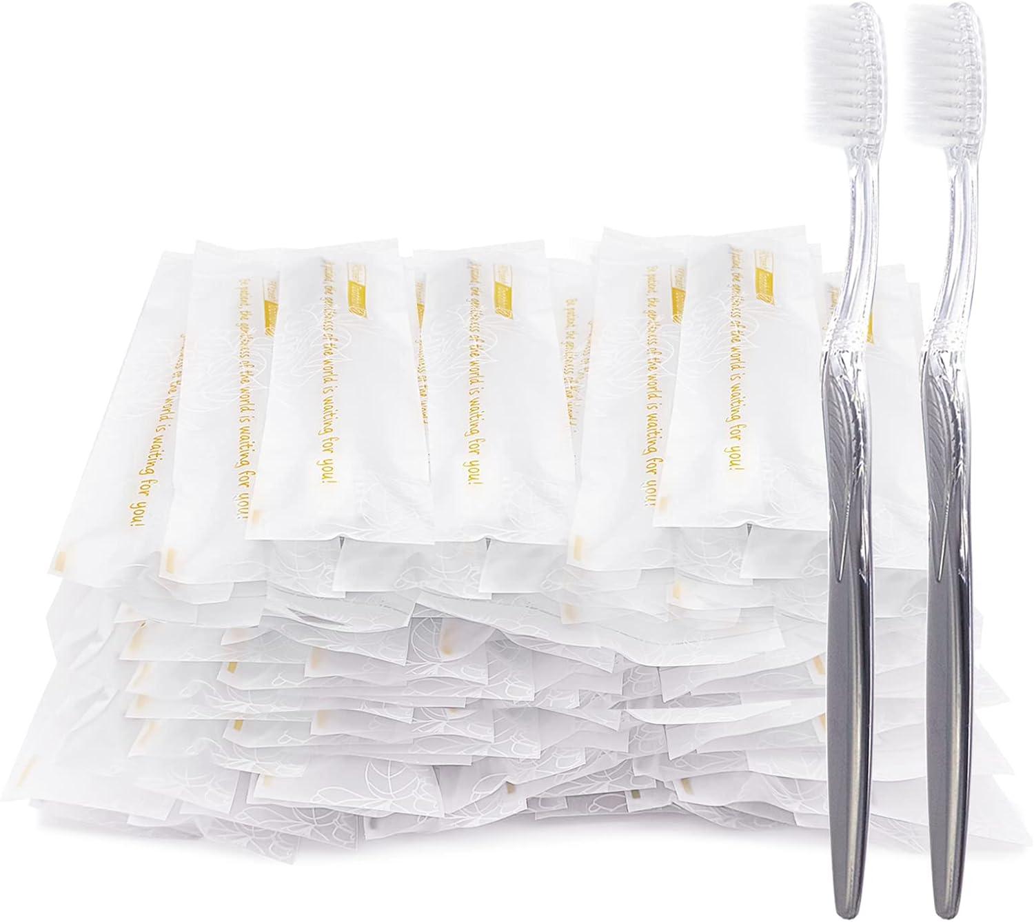 100 Pack Grey Disposable Toothbrushes - Individually Wrapped Soft ...