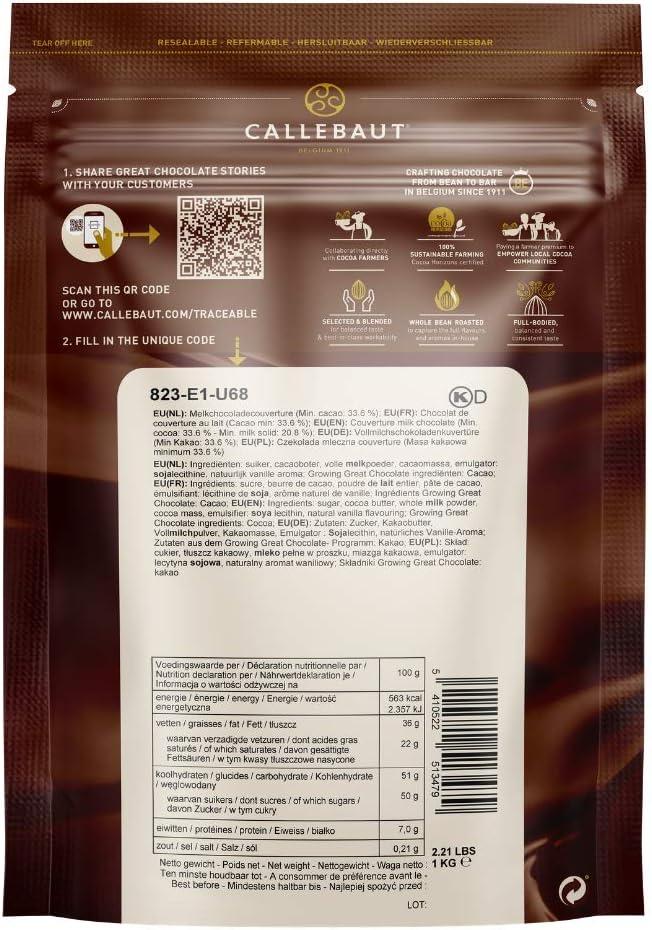 Callebaut Milk Chocolate Callets 823 - 1 kg | Finest Belgian Chocolate ...