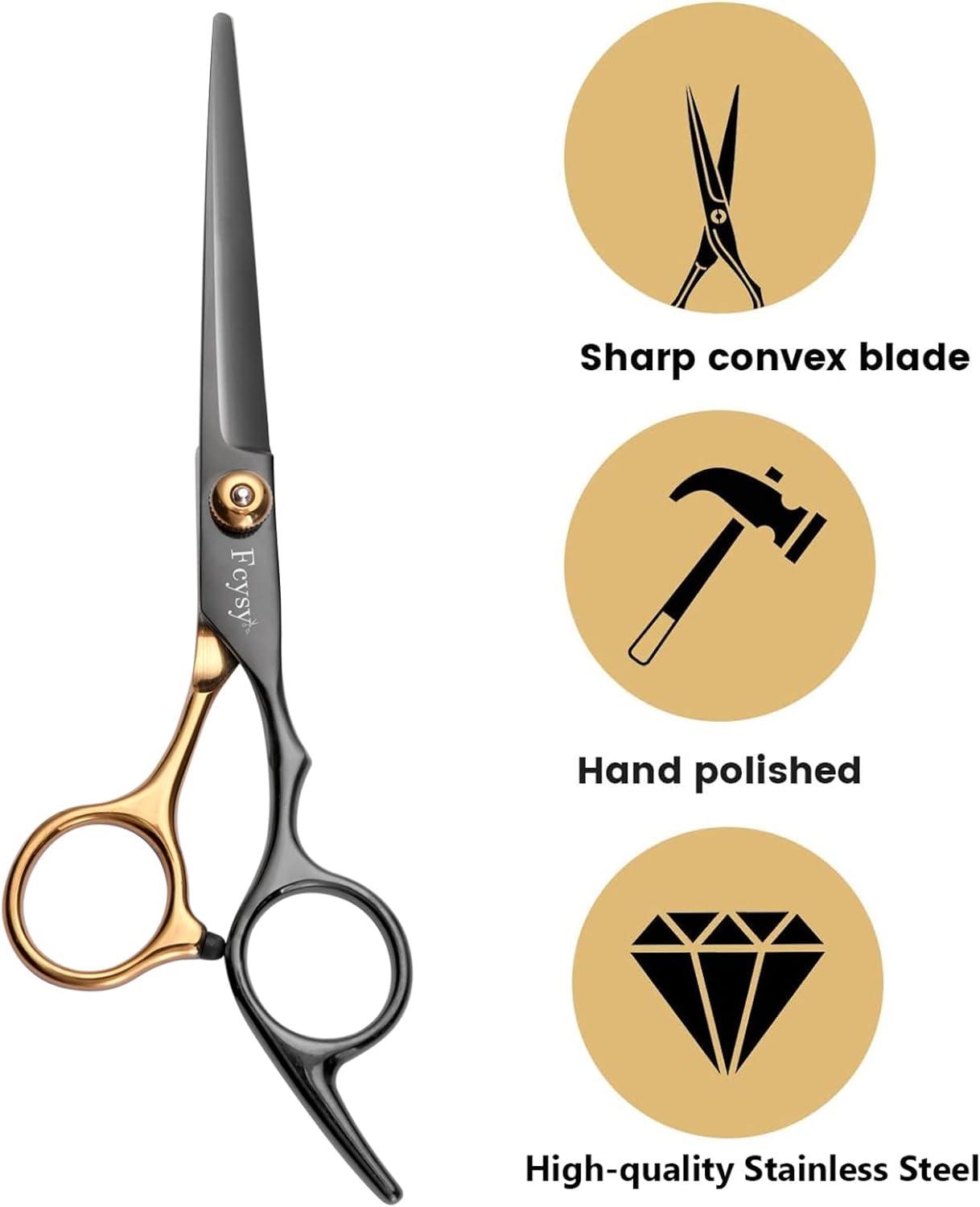 FCYSY Professional Hair Scissors Thinning Shears Set - 10 Piece Barber Kit for Hair Dressing and ...