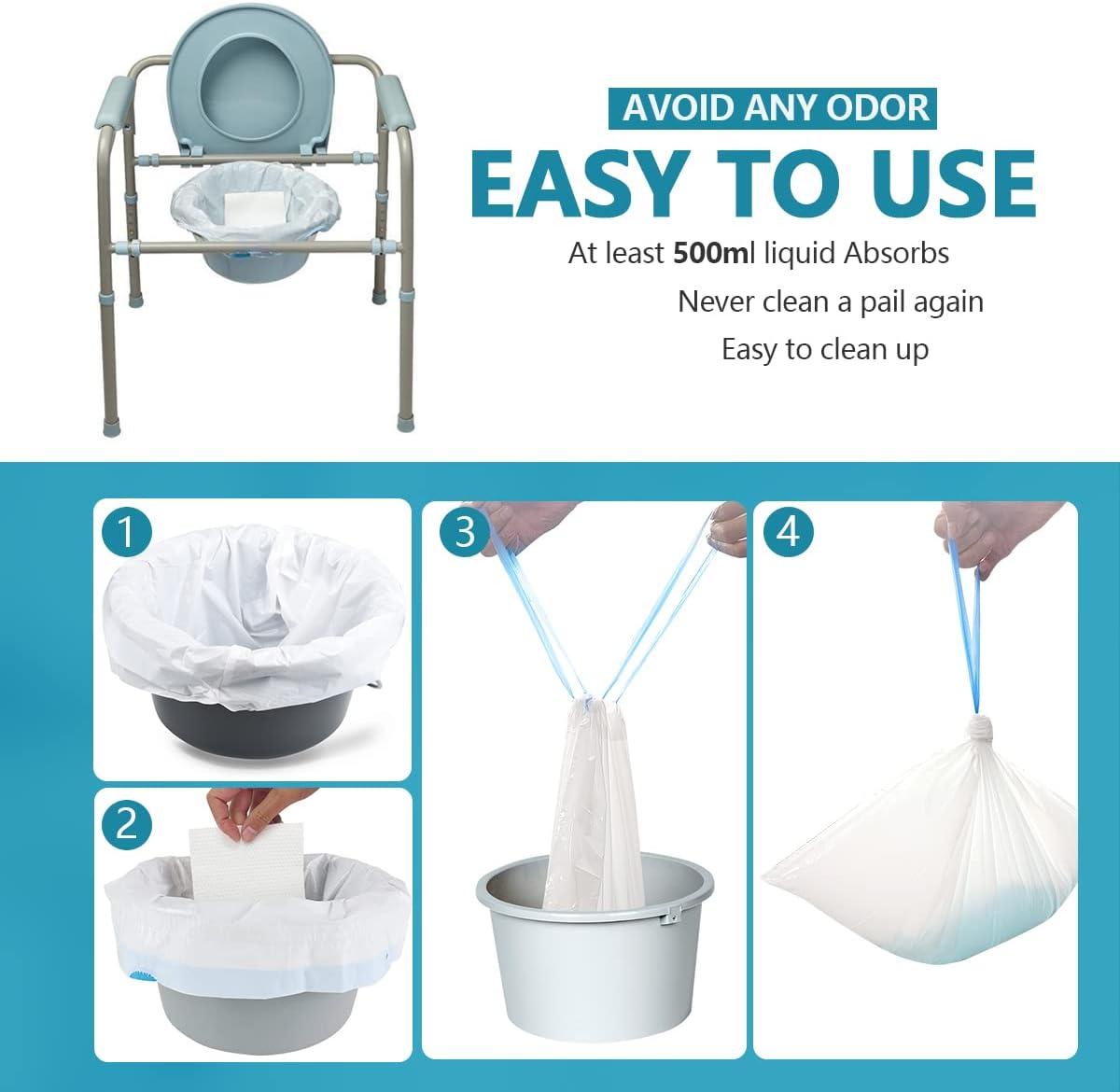 Commode Liners with Highly Absorbent Pads - Pack of 60 - Medical Grade ...