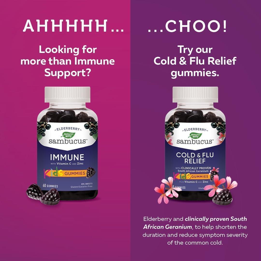 Nature's Way Sambucus Cold and Flu Relief Elderberry Gummies for Kids ...