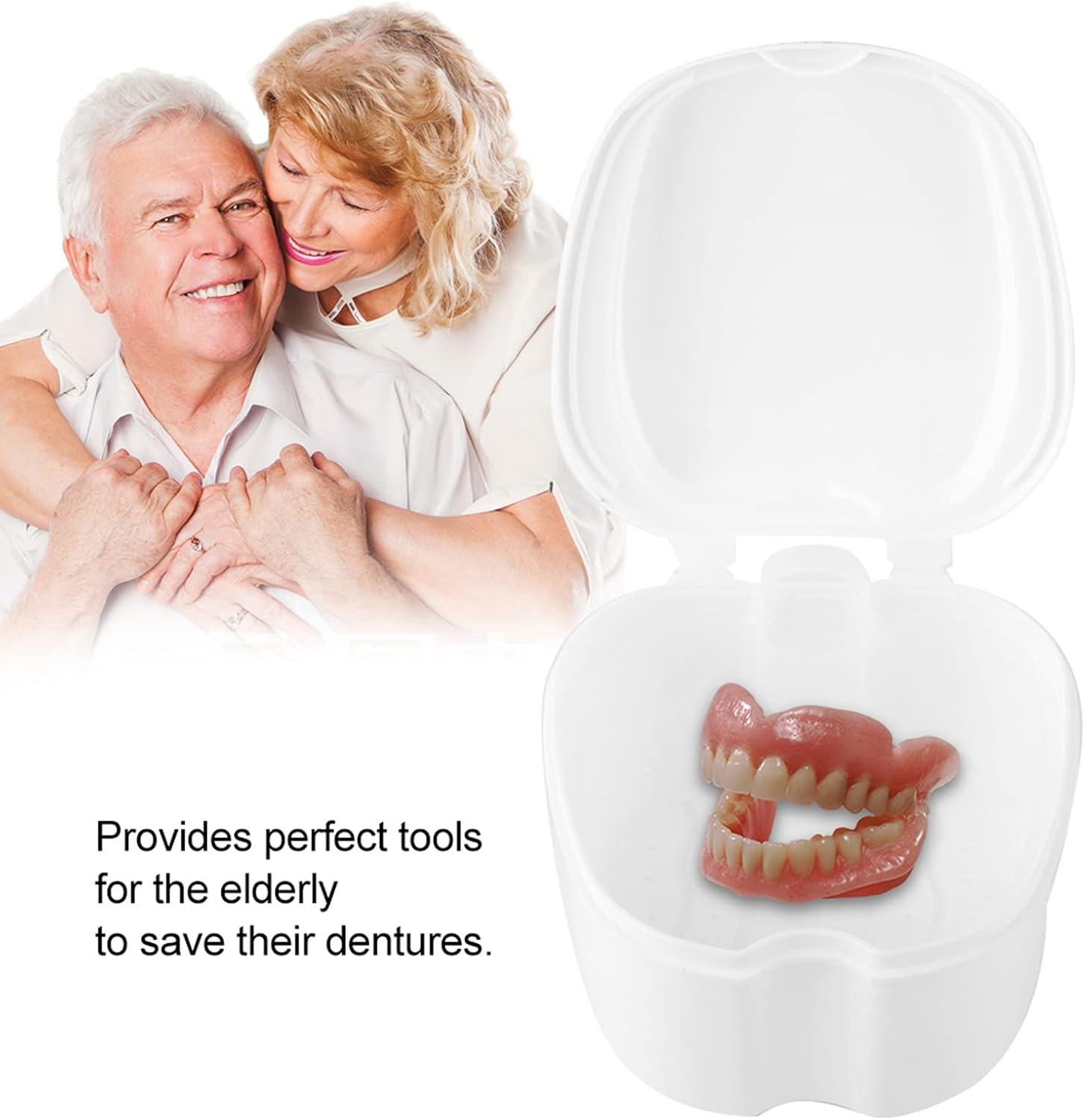 False Teeth Container | Denture Storage Box with Filter Sieve | White ...