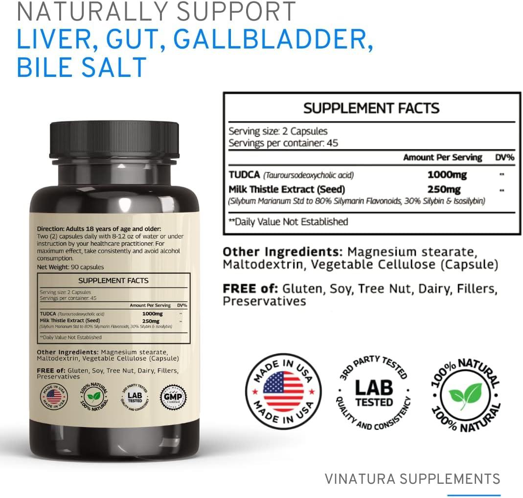 VINATURA Tudca Milk Thistle 1250mg - Liver & Gallbladder Support - USA ...