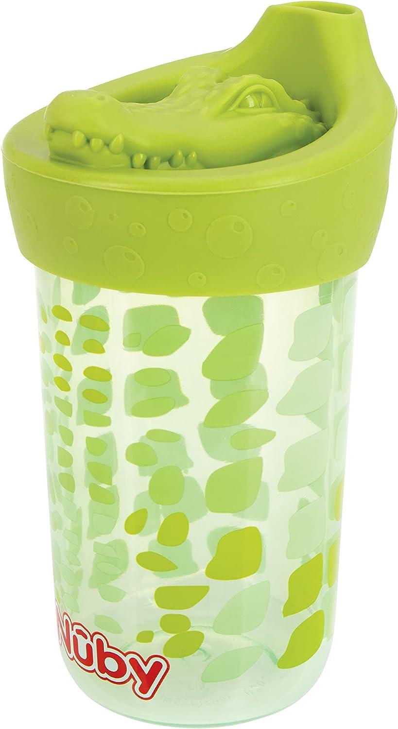 Nuby No Spill 3D Character Sippy Cup 12oz - Alligator Design with Soft Touch Flo Silicone Top ...