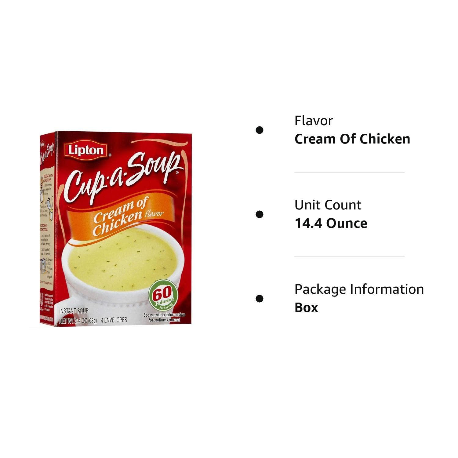 Lipton Cup-A-Soup Cream Of Chicken Flavor 4 Count 2.4 oz - Instant Soup ...