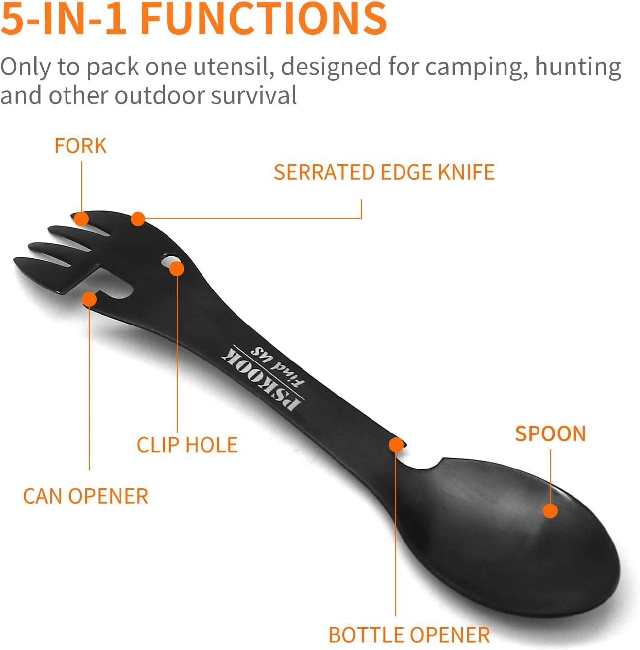PSKOOK 5-in-1 Utility Tactical Spork 2-Pack Stainless Steel Spoon ...
