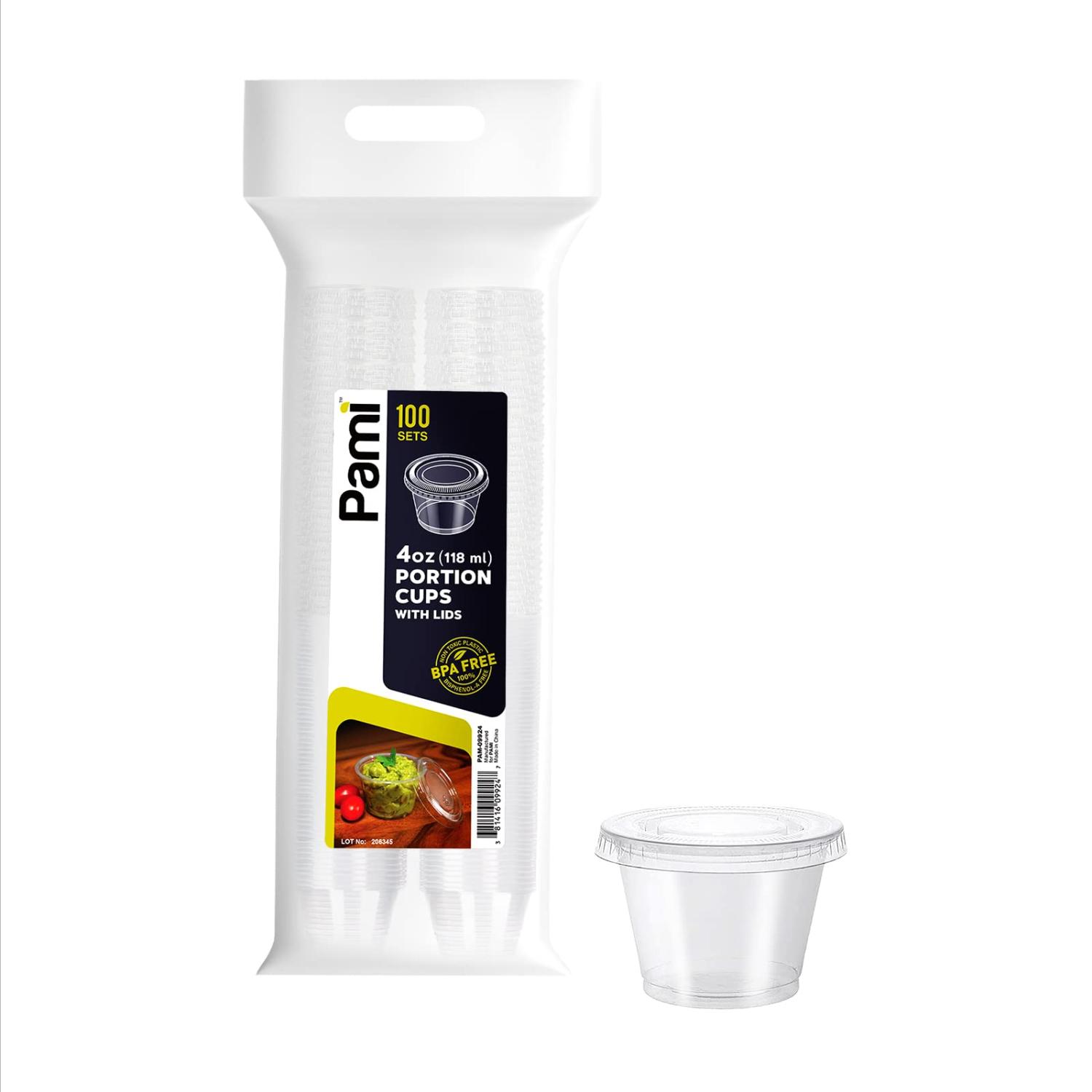 PAMI Portion Control Cups 4oz 100-Pack with Lids - BPA-Free Disposable ...